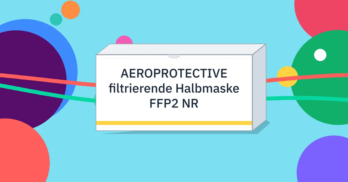 Symbolbild: Packung mit der Aufschrift AEROPROTECTIVE filtrierende Halbmaske FFP2 NR (PZN 17161500) – Verfügbarkeit und Bezug in Apotheken in Frankfurt am Main