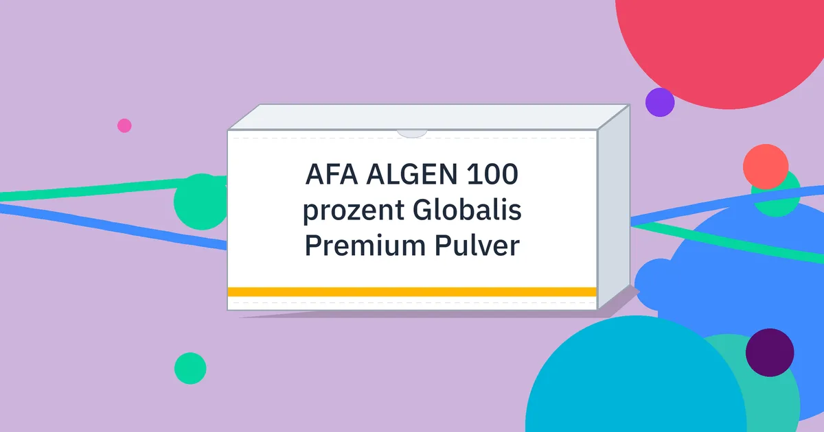 Symbolbild: Packung mit der Aufschrift AFA ALGEN 100 prozent Globalis Premium Pulver (PZN 07028088) – Verfügbarkeit und Bezug in Apotheken in Frankfurt am Main