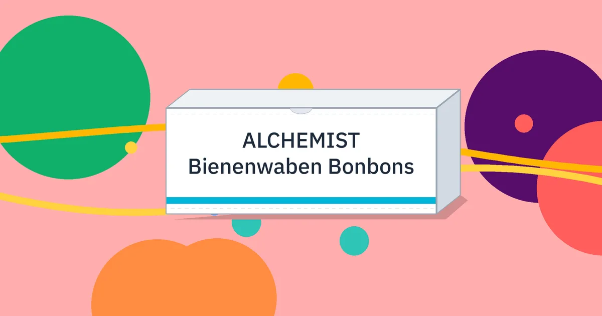 Symbolbild: Packung mit der Aufschrift ALCHEMIST Bienenwaben Bonbons (PZN 12549205) – Verfügbarkeit und Bezug in Apotheken in Frankfurt am Main