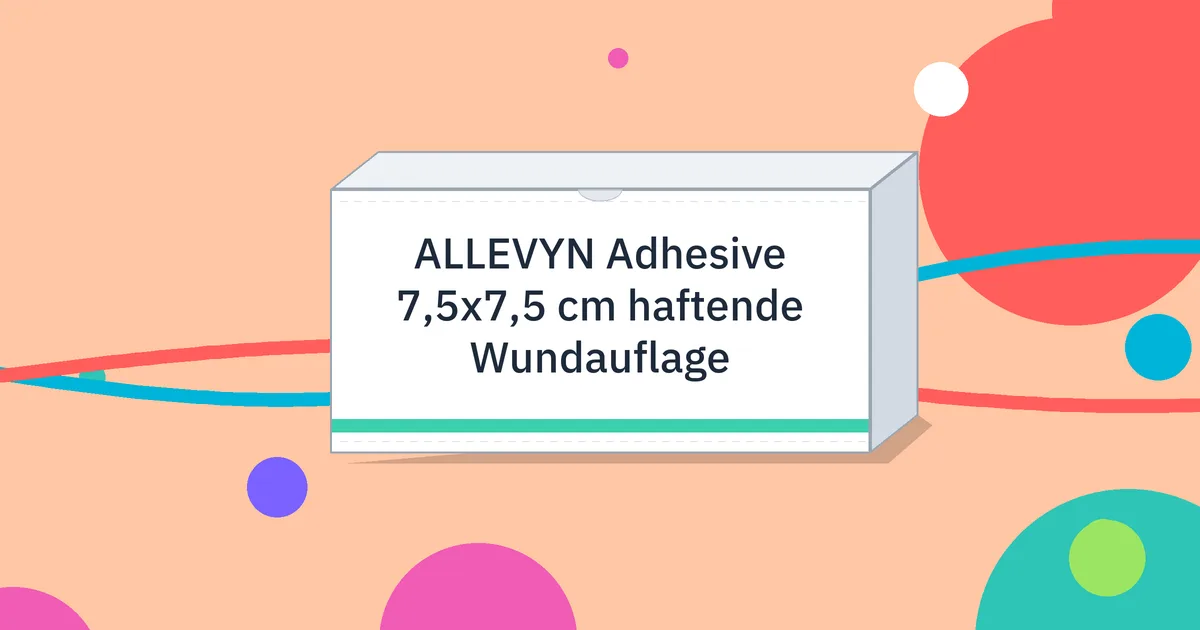 Symbolbild: Packung mit der Aufschrift ALLEVYN Adhesive 7,5x7,5 cm haftende Wundauflage (PZN 11049015) – Verfügbarkeit und Bezug in Apotheken in Frankfurt am Main