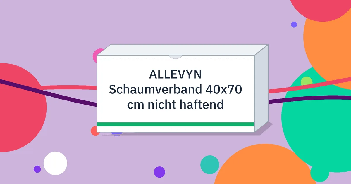 Symbolbild: Packung mit der Aufschrift ALLEVYN Schaumverband 40x70 cm nicht haftend (PZN 01412710) – Verfügbarkeit und Bezug in Apotheken in Frankfurt am Main