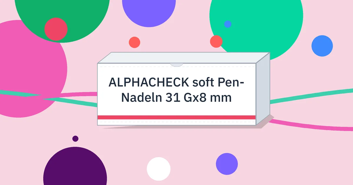 Symbolbild: Packung mit der Aufschrift ALPHACHECK soft Pen-Nadeln 31 Gx8 mm (PZN 11236295) – Verfügbarkeit und Bezug in Apotheken in Frankfurt am Main