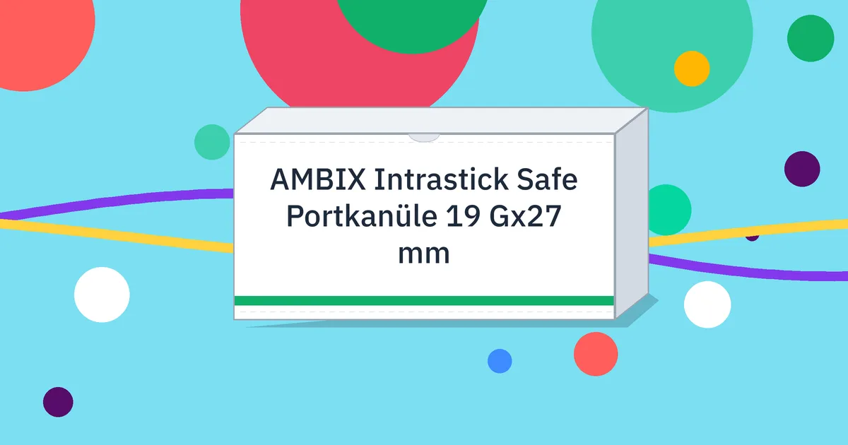 Symbolbild: Packung mit der Aufschrift AMBIX Intrastick Safe Portkanüle 19 Gx27 mm (PZN 14286833) – Verfügbarkeit und Bezug in Apotheken in Frankfurt am Main