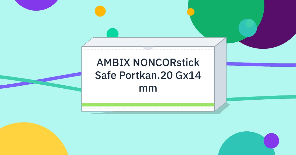 Symbolbild: Packung mit der Aufschrift AMBIX NONCORstick Safe Portkan.20 Gx14 mm (PZN 15565558) – Verfügbarkeit und Bezug in Apotheken in Frankfurt am Main