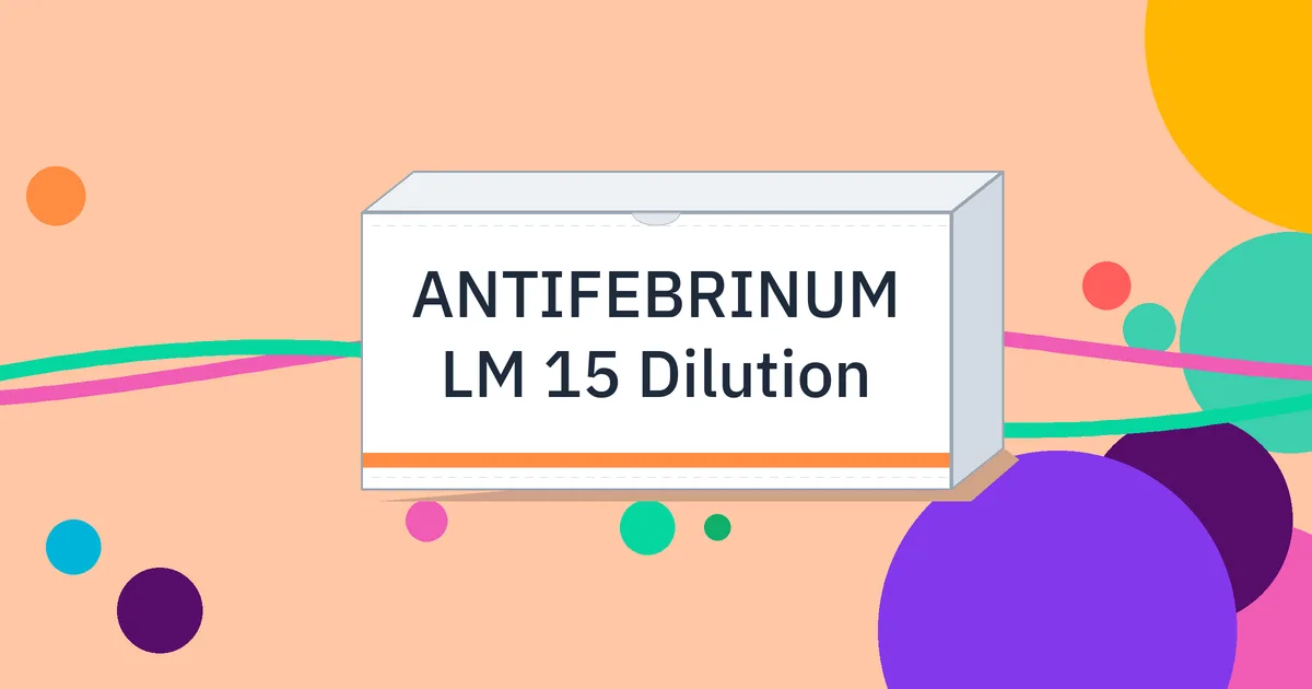 Symbolbild: Packung mit der Aufschrift ANTIFEBRINUM LM 15 Dilution (PZN 13371732) – Verfügbarkeit und Bezug in Apotheken in Frankfurt am Main