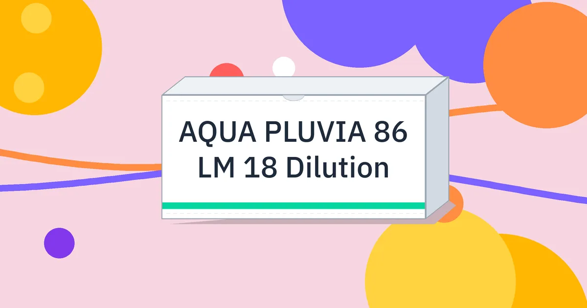 Symbolbild: Packung mit der Aufschrift AQUA PLUVIA 86 LM 18 Dilution (PZN 12766492) – Verfügbarkeit und Bezug in Apotheken in Frankfurt am Main