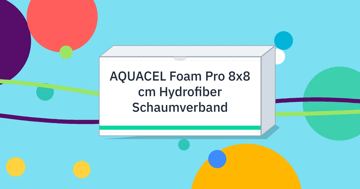 Symbolbild: Packung mit der Aufschrift AQUACEL Foam Pro 8x8 cm Hydrofiber Schaumverband (PZN 19847012) – Verfügbarkeit und Bezug in Apotheken in Frankfurt am Main