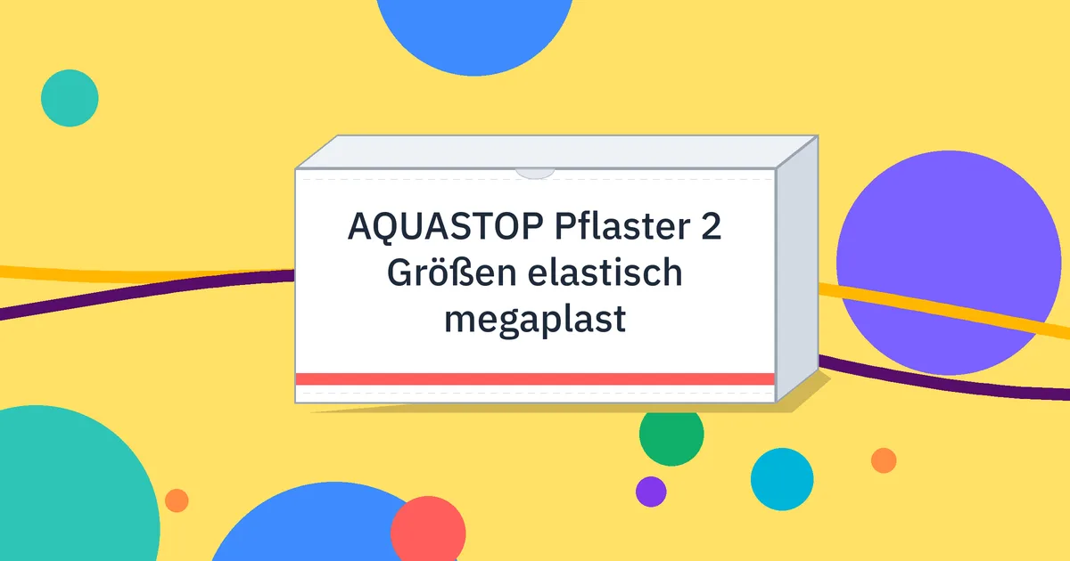 Symbolbild: Packung mit der Aufschrift AQUASTOP Pflaster 2 Größen elastisch megaplast (PZN 16500265) – Verfügbarkeit und Bezug in Apotheken in Frankfurt am Main
