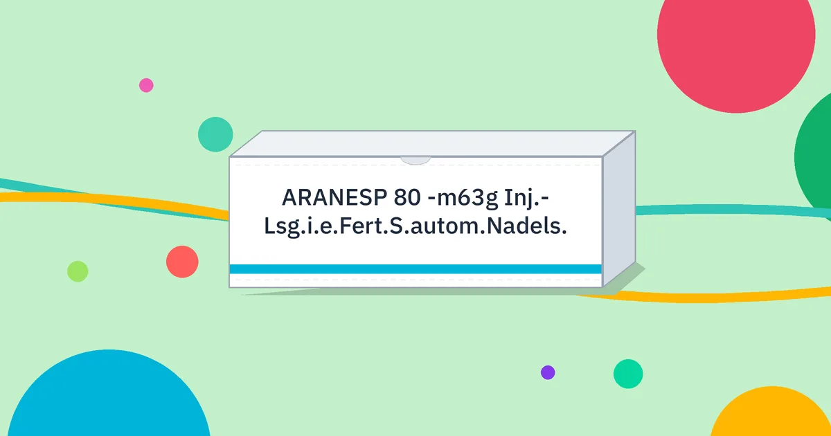 Symbolbild: Packung mit der Aufschrift ARANESP 80 -m63g Inj.-Lsg.i.e.Fert.S.autom.Nadels. (PZN 05380088) – Verfügbarkeit und Bezug in Apotheken in Frankfurt am Main