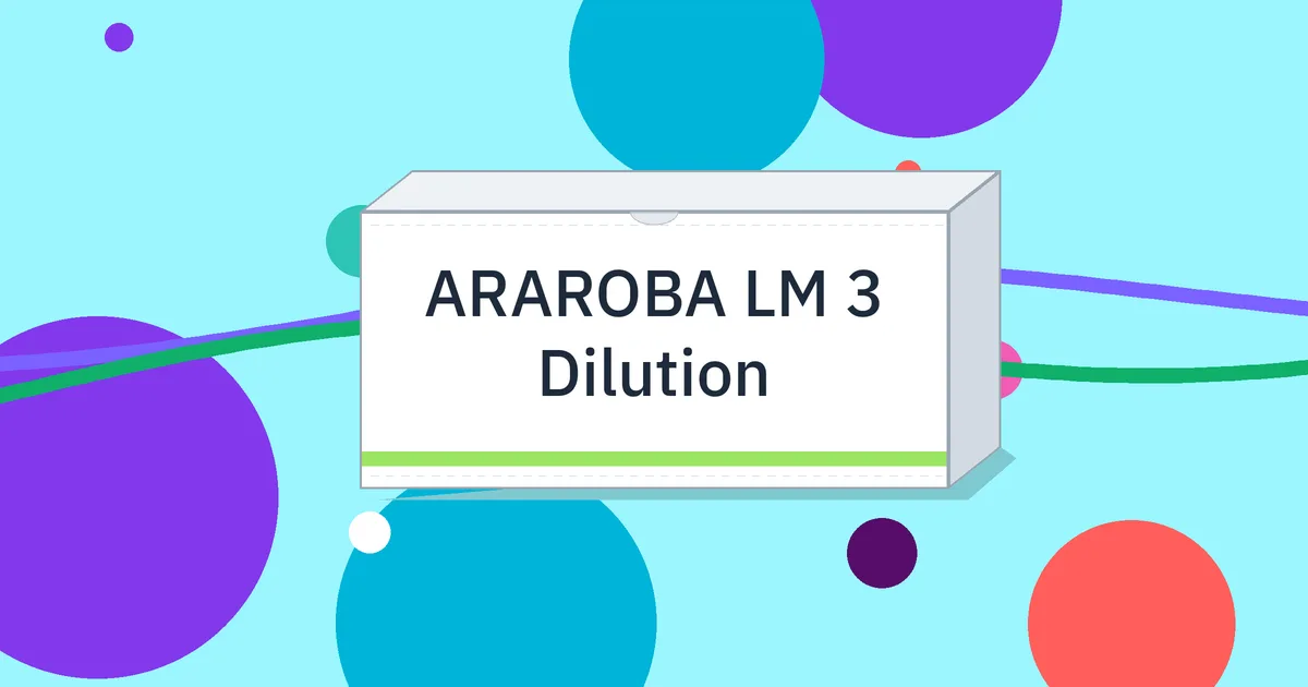 Symbolbild: Packung mit der Aufschrift ARAROBA LM 3 Dilution (PZN 13385421) – Verfügbarkeit und Bezug in Apotheken in Frankfurt am Main
