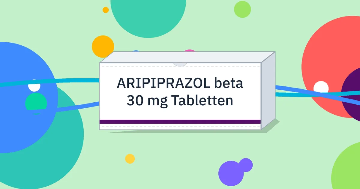Symbolbild: Packung mit der Aufschrift ARIPIPRAZOL beta 30 mg Tabletten (PZN 10784528) – Verfügbarkeit und Bezug in Apotheken in Frankfurt am Main