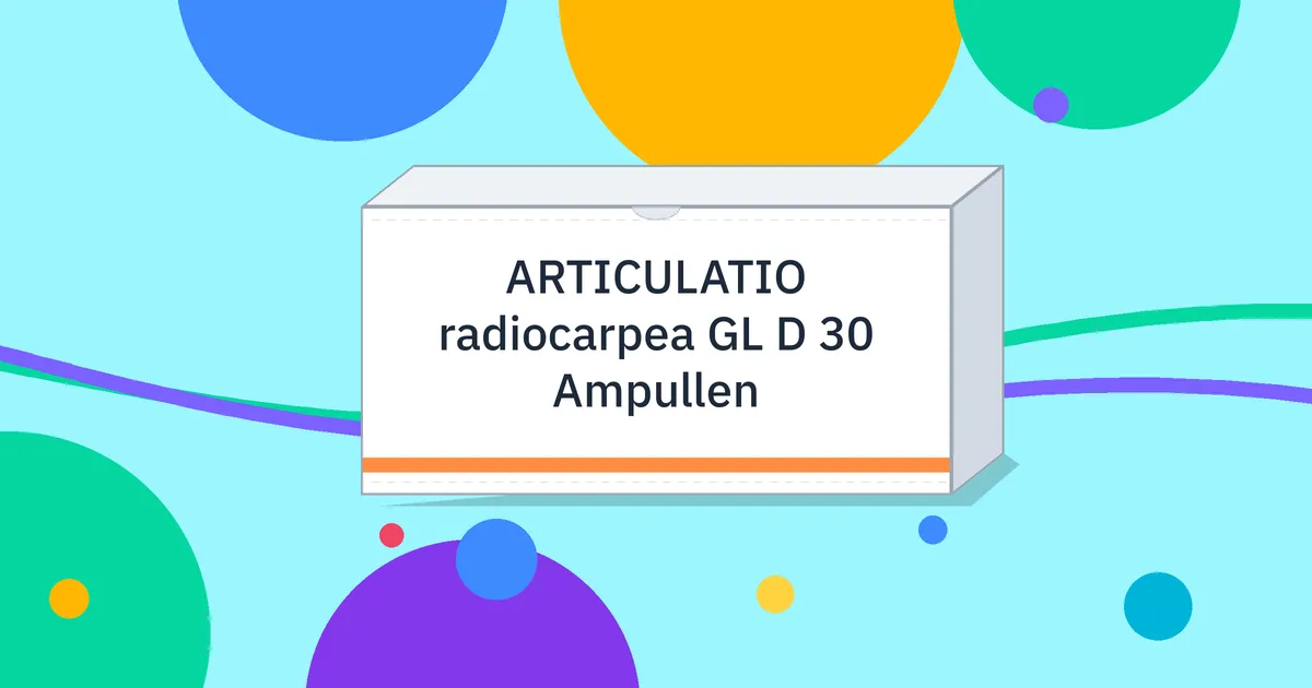 Symbolbild: Packung mit der Aufschrift ARTICULATIO radiocarpea GL D 30 Ampullen (PZN 02907253) – Verfügbarkeit und Bezug in Apotheken in Frankfurt am Main