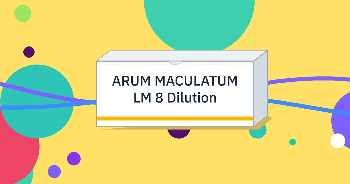 Symbolbild: Packung mit der Aufschrift ARUM MACULATUM LM 8 Dilution (PZN 13396034) – Verfügbarkeit und Bezug in Apotheken in Frankfurt am Main