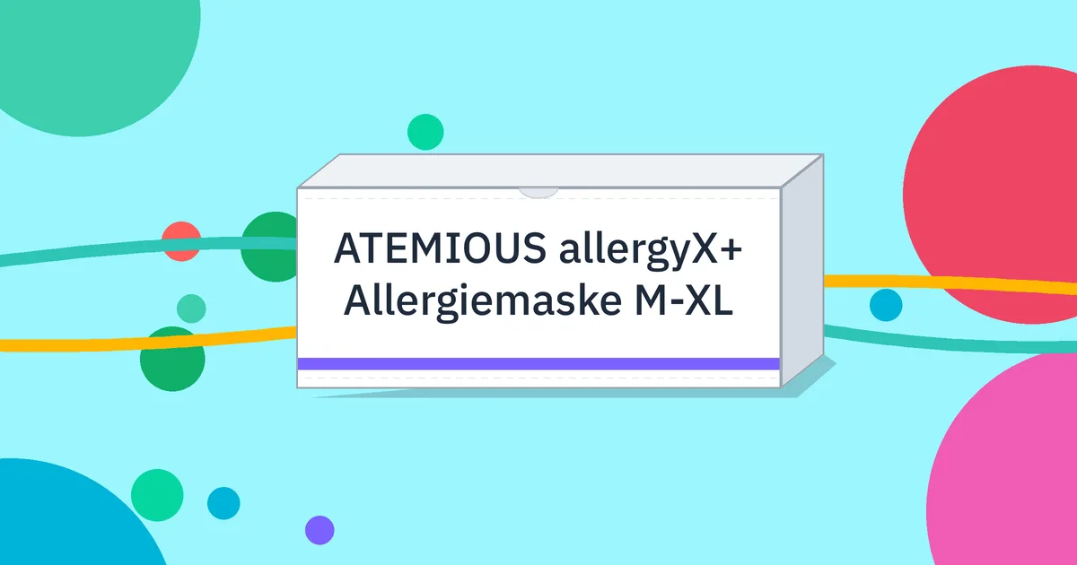 Symbolbild: Packung mit der Aufschrift ATEMIOUS allergyX+ Allergiemaske M-XL (PZN 20604183) – Verfügbarkeit und Bezug in Apotheken in Frankfurt am Main