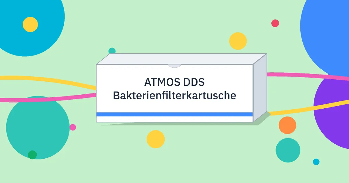 Symbolbild: Packung mit der Aufschrift ATMOS DDS Bakterienfilterkartusche (PZN 16740466) – Verfügbarkeit und Bezug in Apotheken in Frankfurt am Main