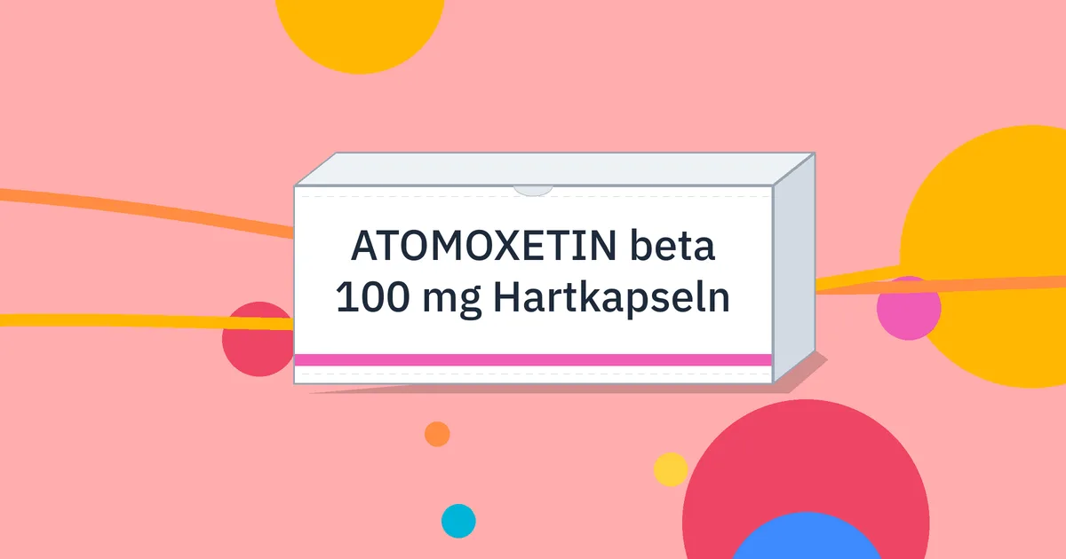 Symbolbild: Packung mit der Aufschrift ATOMOXETIN beta 100 mg Hartkapseln (PZN 14244266) – Verfügbarkeit und Bezug in Apotheken in Frankfurt am Main