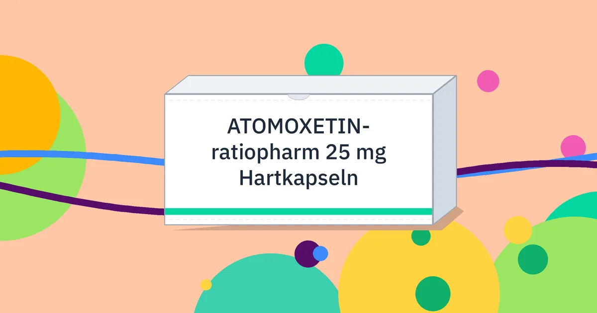 Symbolbild: Packung mit der Aufschrift ATOMOXETIN-ratiopharm 25 mg Hartkapseln (PZN 14174962) – Verfügbarkeit und Bezug in Apotheken in Frankfurt am Main