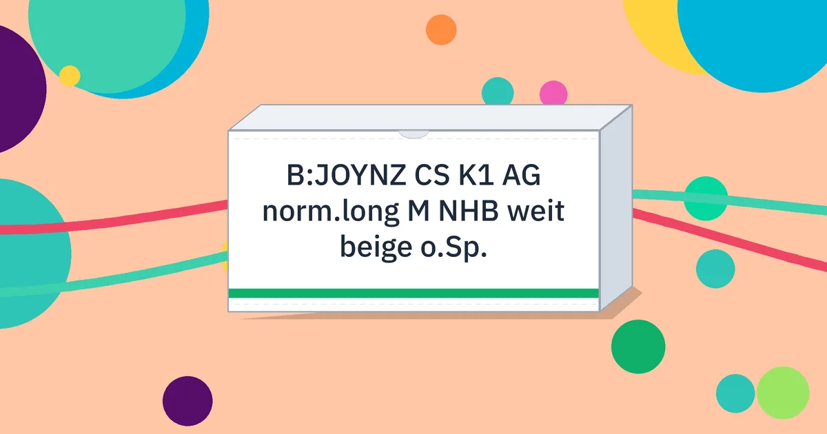 Symbolbild: Packung mit der Aufschrift B:JOYNZ CS K1 AG norm.long M NHB weit beige o.Sp. (PZN 20532696) – Verfügbarkeit und Bezug in Apotheken in Frankfurt am Main