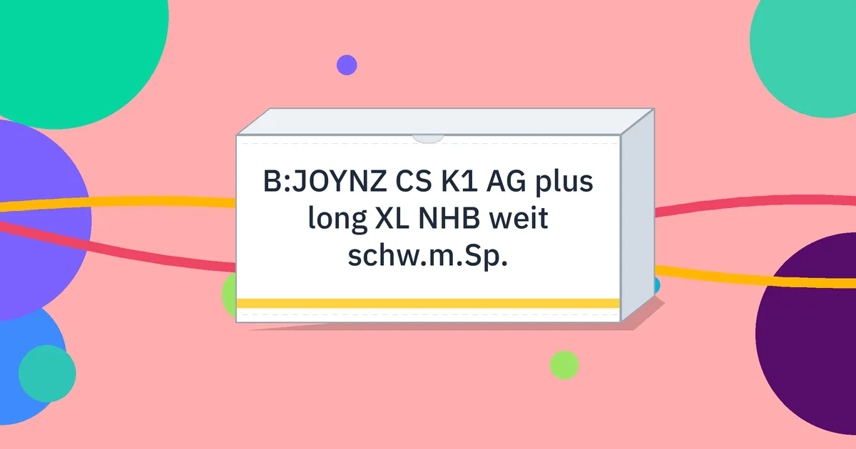 Symbolbild: Packung mit der Aufschrift B:JOYNZ CS K1 AG plus long XL NHB weit schw.m.Sp. (PZN 20535677) – Verfügbarkeit und Bezug in Apotheken in Frankfurt am Main