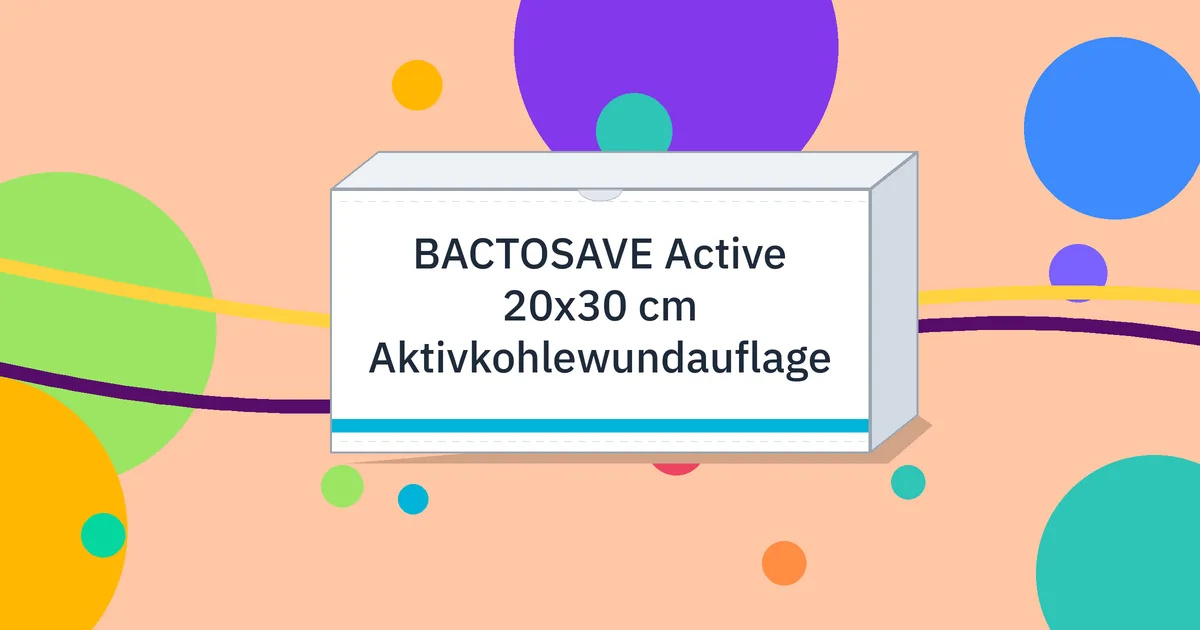 Symbolbild: Packung mit der Aufschrift BACTOSAVE Active 20x30 cm Aktivkohlewundauflage (PZN 19904069) – Verfügbarkeit und Bezug in Apotheken in Frankfurt am Main