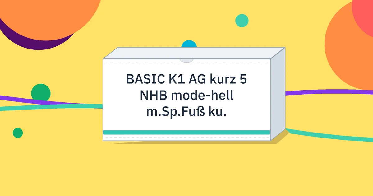 Symbolbild: Packung mit der Aufschrift BASIC K1 AG kurz 5 NHB mode-hell m.Sp.Fuß ku. (PZN 20261381) – Verfügbarkeit und Bezug in Apotheken in Frankfurt am Main
