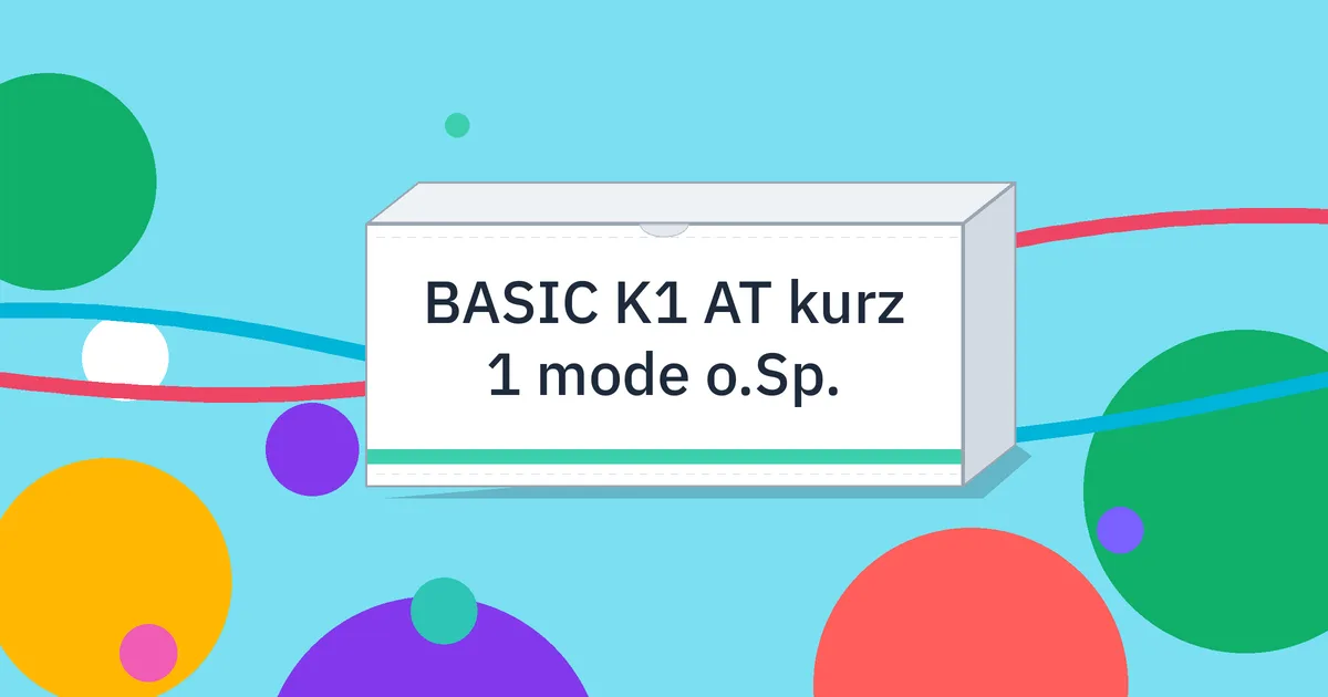 Symbolbild: Packung mit der Aufschrift BASIC K1 AT kurz 1 mode o.Sp. (PZN 20262245) – Verfügbarkeit und Bezug in Apotheken in Frankfurt am Main