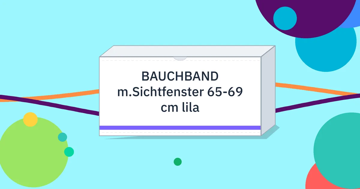 Symbolbild: Packung mit der Aufschrift BAUCHBAND m.Sichtfenster 65-69 cm lila (PZN 12904215) – Verfügbarkeit und Bezug in Apotheken in Frankfurt am Main