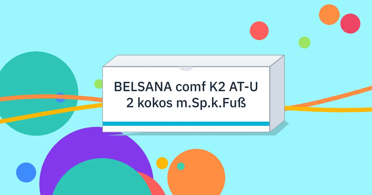 Symbolbild: Packung mit der Aufschrift BELSANA comf K2 AT-U 2 kokos m.Sp.k.Fuß (PZN 12332948) – Verfügbarkeit und Bezug in Apotheken in Frankfurt am Main