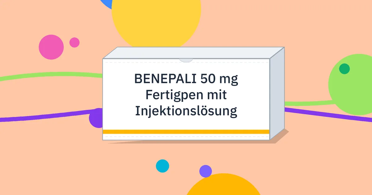 Symbolbild: Packung mit der Aufschrift BENEPALI 50 mg Fertigpen mit Injektionslösung (PZN 12421907) – Verfügbarkeit und Bezug in Apotheken in Frankfurt am Main