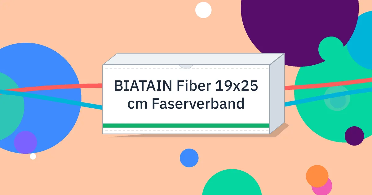 Symbolbild: Packung mit der Aufschrift BIATAIN Fiber 19x25 cm Faserverband (PZN 17569566) – Verfügbarkeit und Bezug in Apotheken in Frankfurt am Main