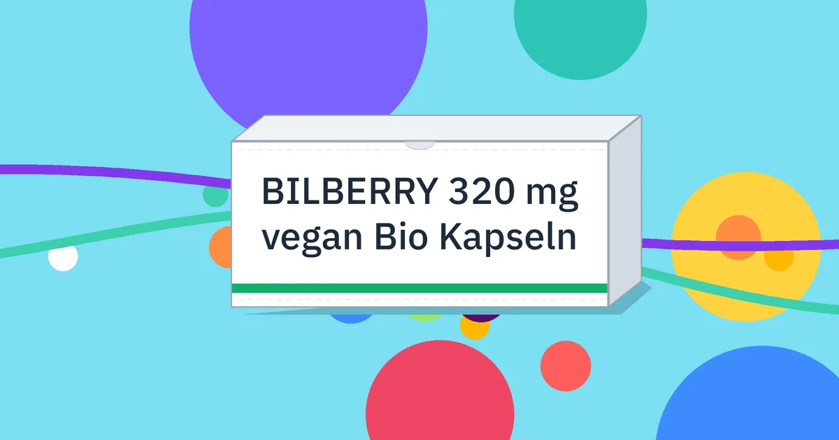 Symbolbild: Packung mit der Aufschrift BILBERRY 320 mg vegan Bio Kapseln (PZN 18745433) – Verfügbarkeit und Bezug in Apotheken in Frankfurt am Main