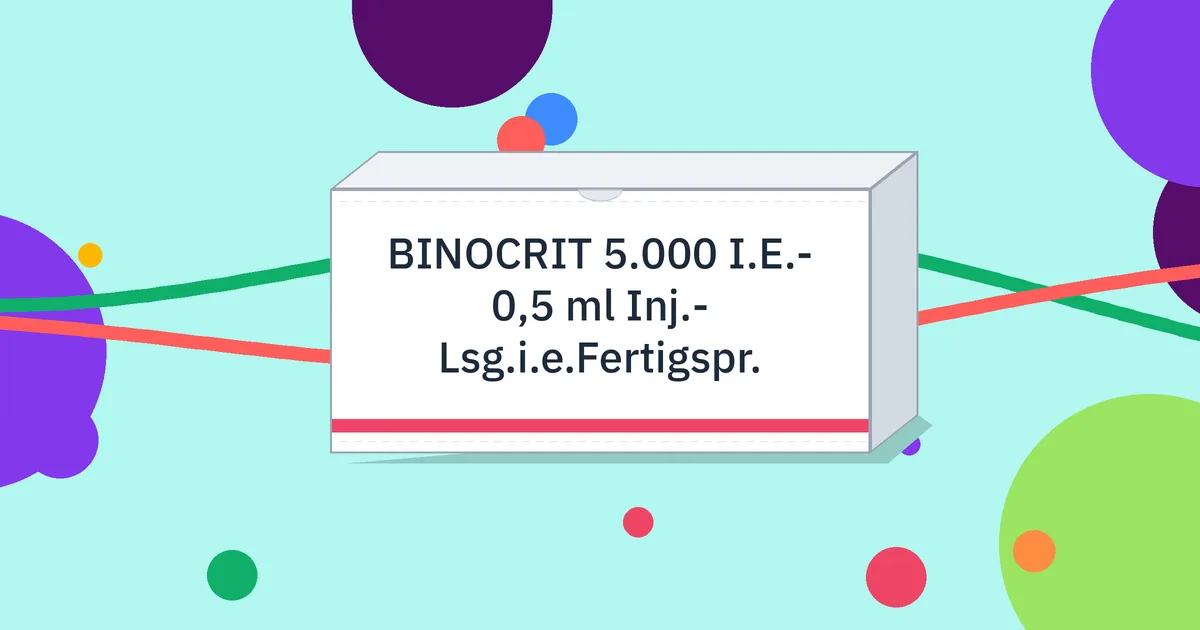 Symbolbild: Packung mit der Aufschrift BINOCRIT 5.000 I.E.-0,5 ml Inj.-Lsg.i.e.Fertigspr. (PZN 17243882) – Verfügbarkeit und Bezug in Apotheken in Frankfurt am Main
