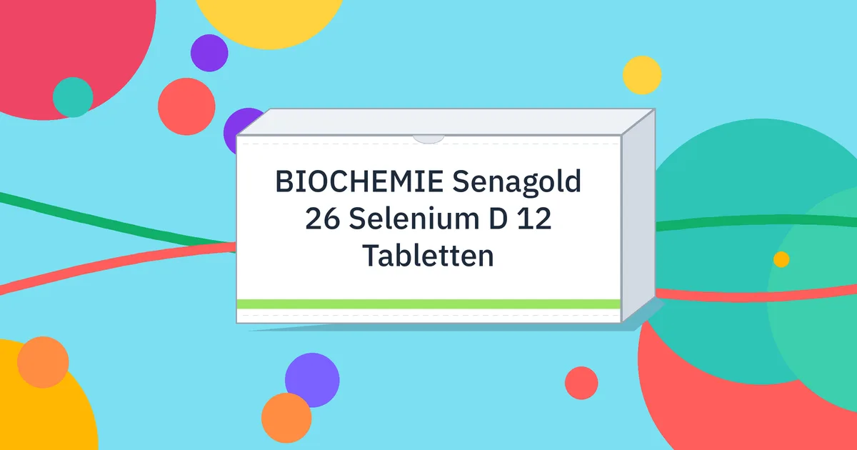 Symbolbild: Packung mit der Aufschrift BIOCHEMIE Senagold 26 Selenium D 12 Tabletten (PZN 07544588) – Verfügbarkeit und Bezug in Apotheken in Frankfurt am Main