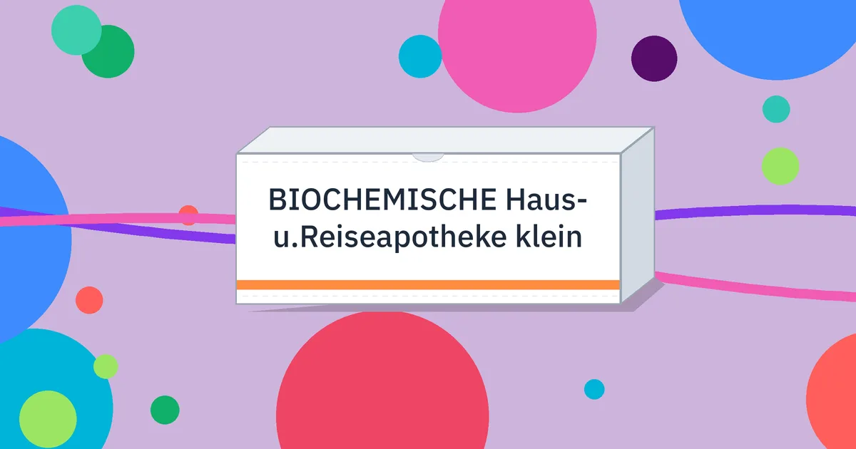 Symbolbild: Packung mit der Aufschrift BIOCHEMISCHE Haus- u.Reiseapotheke klein (PZN 10519453) – Verfügbarkeit und Bezug in Apotheken in Frankfurt am Main
