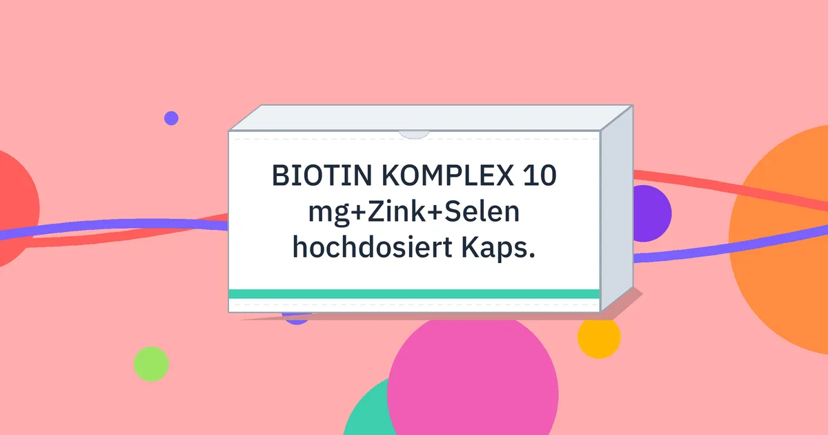 Symbolbild: Packung mit der Aufschrift BIOTIN KOMPLEX 10 mg+Zink+Selen hochdosiert Kaps. (PZN 16945033) – Verfügbarkeit und Bezug in Apotheken in Frankfurt am Main