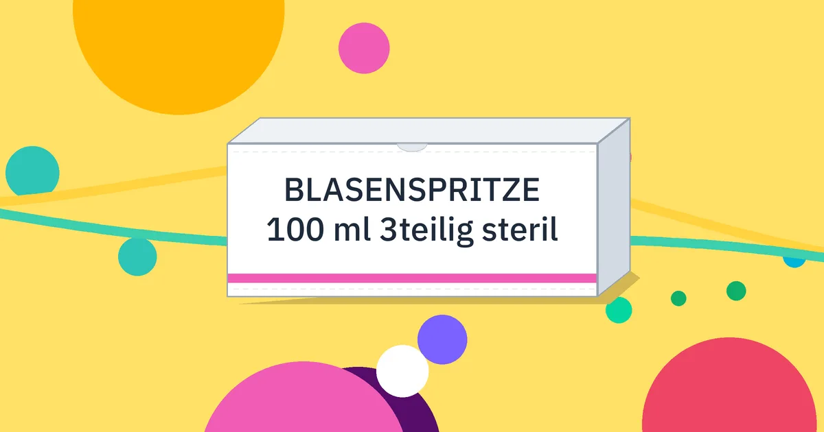 Symbolbild: Packung mit der Aufschrift BLASENSPRITZE 100 ml 3teilig steril (PZN 10406565) – Verfügbarkeit und Bezug in Apotheken in Frankfurt am Main