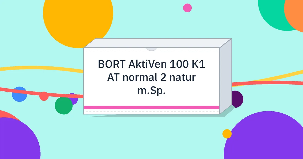 Symbolbild: Packung mit der Aufschrift BORT AktiVen 100 K1 AT normal 2 natur m.Sp. (PZN 13736406) – Verfügbarkeit und Bezug in Apotheken in Frankfurt am Main