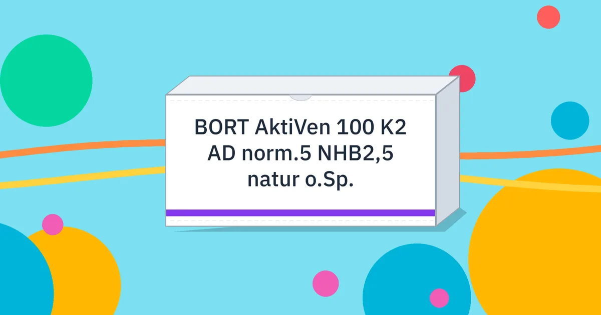 Symbolbild: Packung mit der Aufschrift BORT AktiVen 100 K2 AD norm.5 NHB2,5 natur o.Sp. (PZN 17498607) – Verfügbarkeit und Bezug in Apotheken in Frankfurt am Main