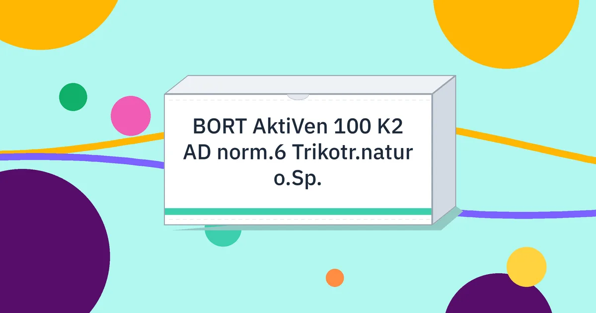 Symbolbild: Packung mit der Aufschrift BORT AktiVen 100 K2 AD norm.6 Trikotr.natur o.Sp. (PZN 13726342) – Verfügbarkeit und Bezug in Apotheken in Frankfurt am Main