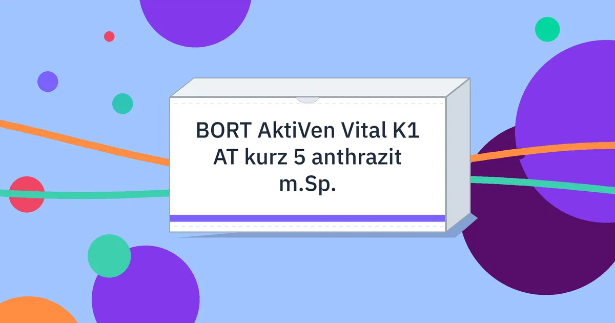 Symbolbild: Packung mit der Aufschrift BORT AktiVen Vital K1 AT kurz 5 anthrazit m.Sp. (PZN 13742625) – Verfügbarkeit und Bezug in Apotheken in Frankfurt am Main