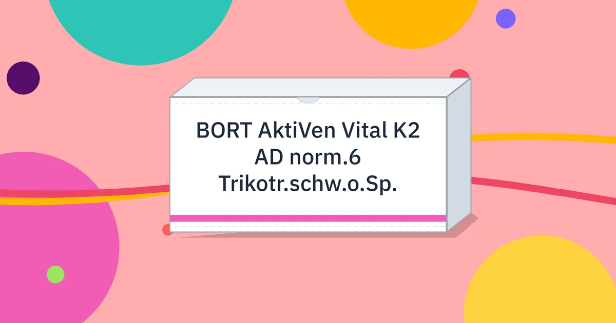 Symbolbild: Packung mit der Aufschrift BORT AktiVen Vital K2 AD norm.6 Trikotr.schw.o.Sp. (PZN 12549613) – Verfügbarkeit und Bezug in Apotheken in Frankfurt am Main