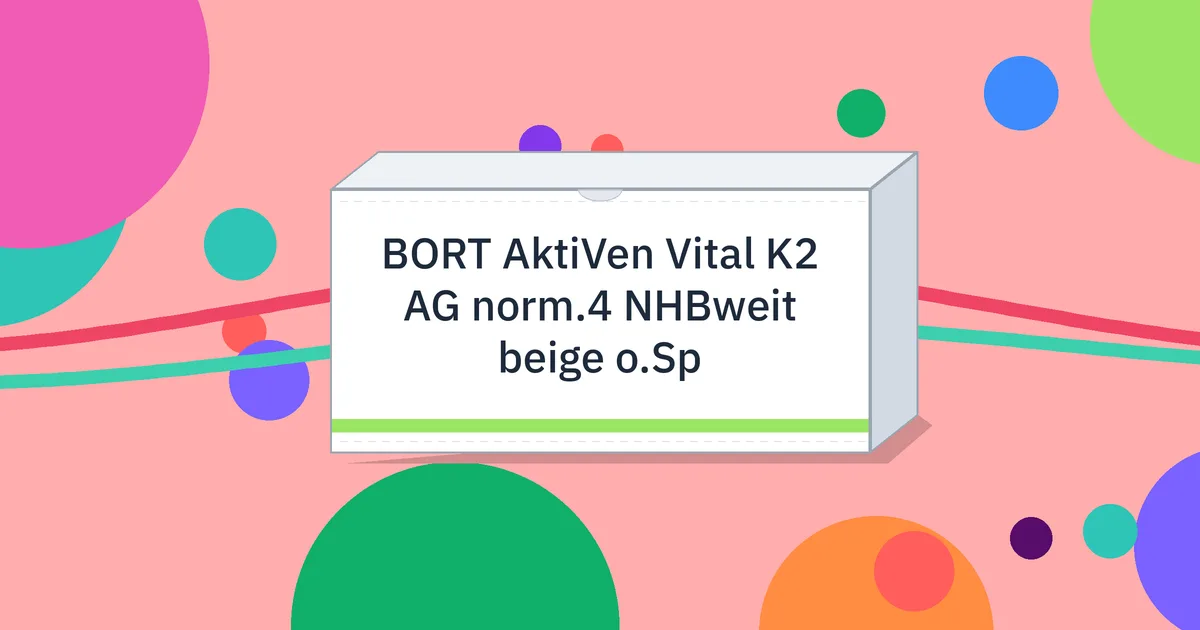 Symbolbild: Packung mit der Aufschrift BORT AktiVen Vital K2 AG norm.4 NHBweit beige o.Sp (PZN 13731596) – Verfügbarkeit und Bezug in Apotheken in Frankfurt am Main