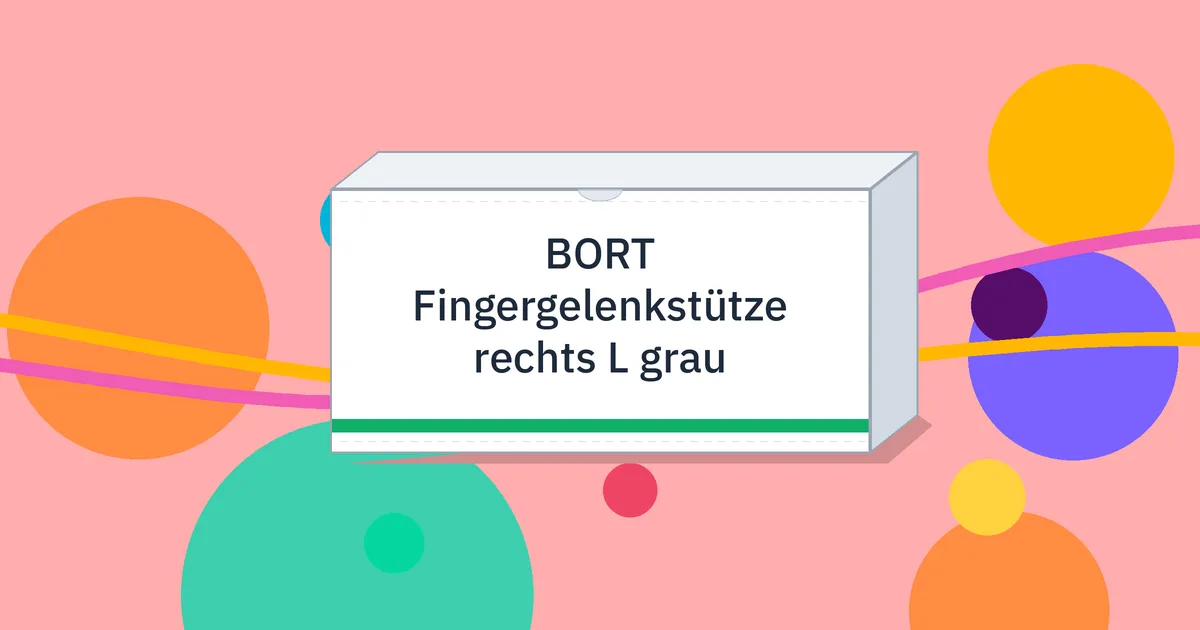 Symbolbild: Packung mit der Aufschrift BORT Fingergelenkstütze rechts L grau (PZN 16317325) – Verfügbarkeit und Bezug in Apotheken in Frankfurt am Main