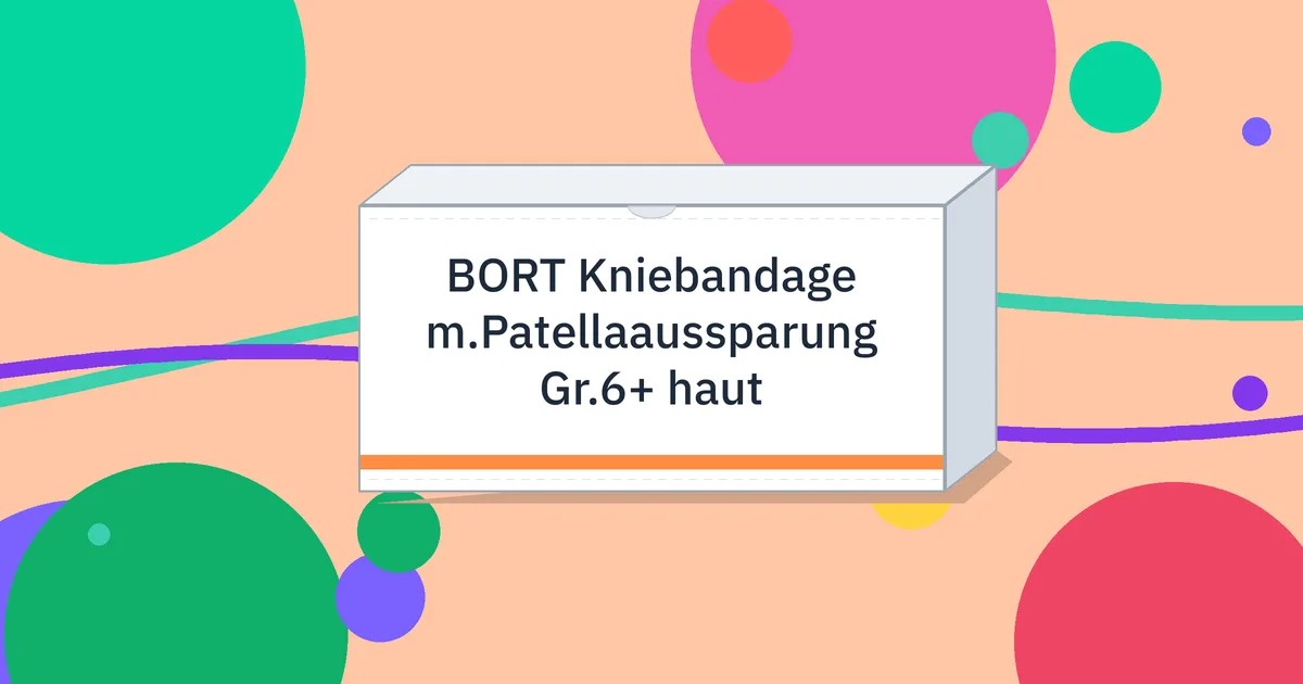 Symbolbild: Packung mit der Aufschrift BORT Kniebandage m.Patellaaussparung Gr.6+ haut (PZN 16844881) – Verfügbarkeit und Bezug in Apotheken in Frankfurt am Main