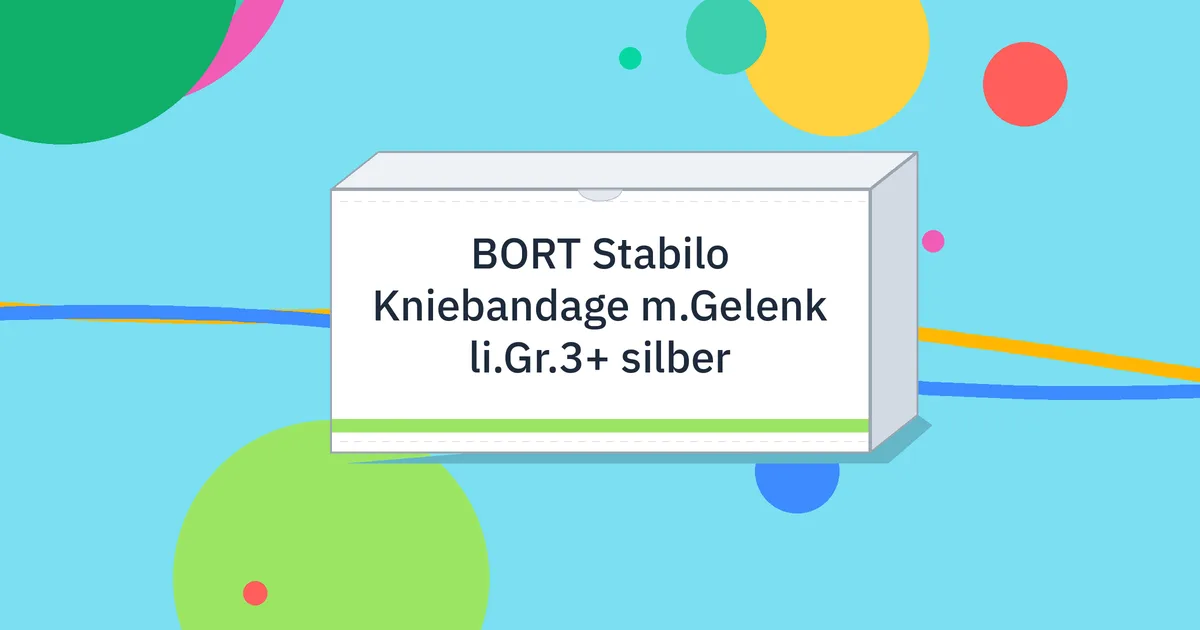 Symbolbild: Packung mit der Aufschrift BORT Stabilo Kniebandage m.Gelenk li.Gr.3+ silber (PZN 16845768) – Verfügbarkeit und Bezug in Apotheken in Frankfurt am Main