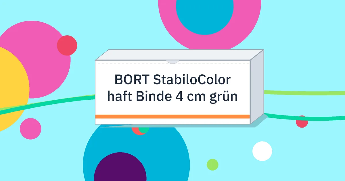 Symbolbild: Packung mit der Aufschrift BORT StabiloColor haft Binde 4 cm grün (PZN 08829301) – Verfügbarkeit und Bezug in Apotheken in Frankfurt am Main