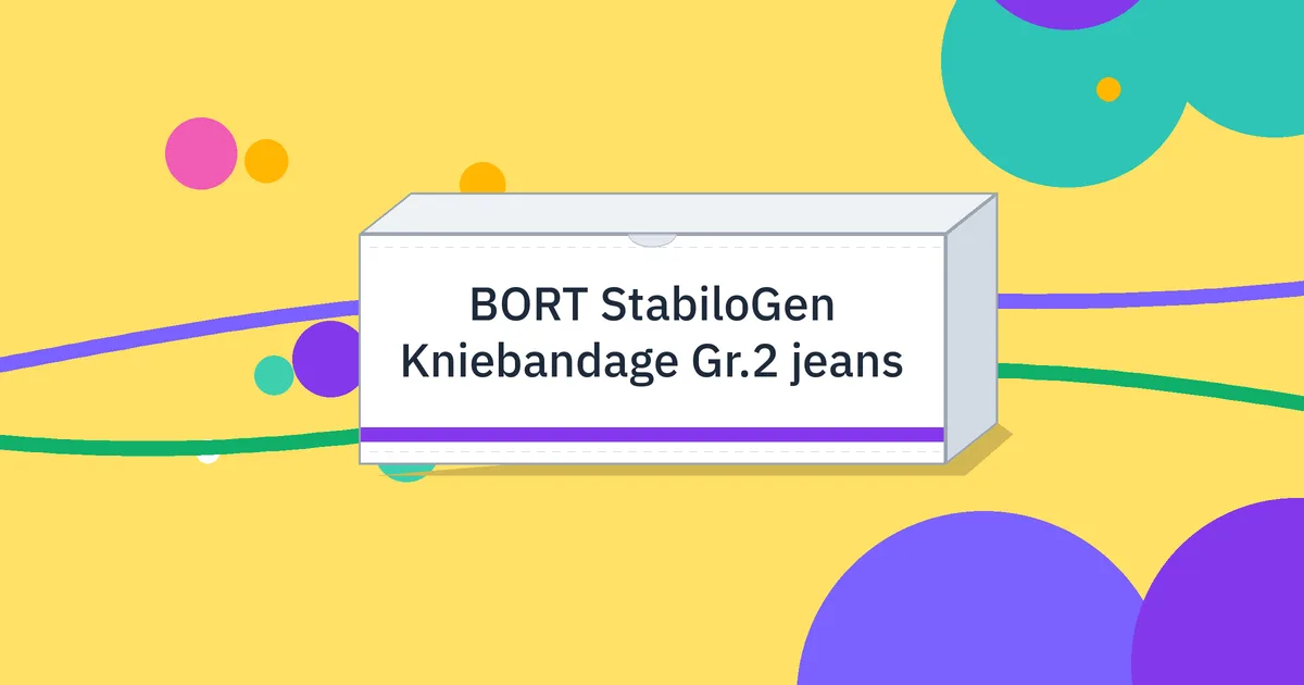 Symbolbild: Packung mit der Aufschrift BORT StabiloGen Kniebandage Gr.2 jeans (PZN 16846383) – Verfügbarkeit und Bezug in Apotheken in Frankfurt am Main
