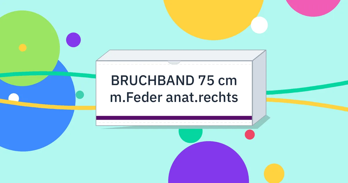 Symbolbild: Packung mit der Aufschrift BRUCHBAND 75 cm m.Feder anat.rechts (PZN 02007561) – Verfügbarkeit und Bezug in Apotheken in Frankfurt am Main