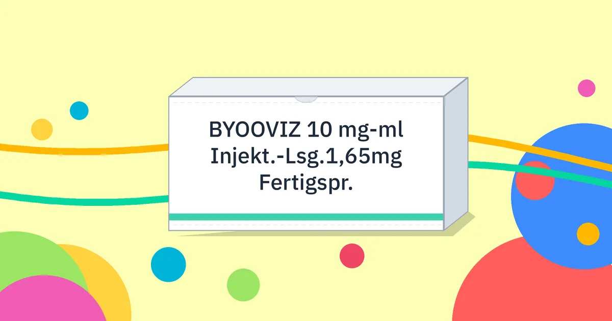 Symbolbild: Packung mit der Aufschrift BYOOVIZ 10 mg-ml Injekt.-Lsg.1,65mg Fertigspr. (PZN 20332477) – Verfügbarkeit und Bezug in Apotheken in Frankfurt am Main