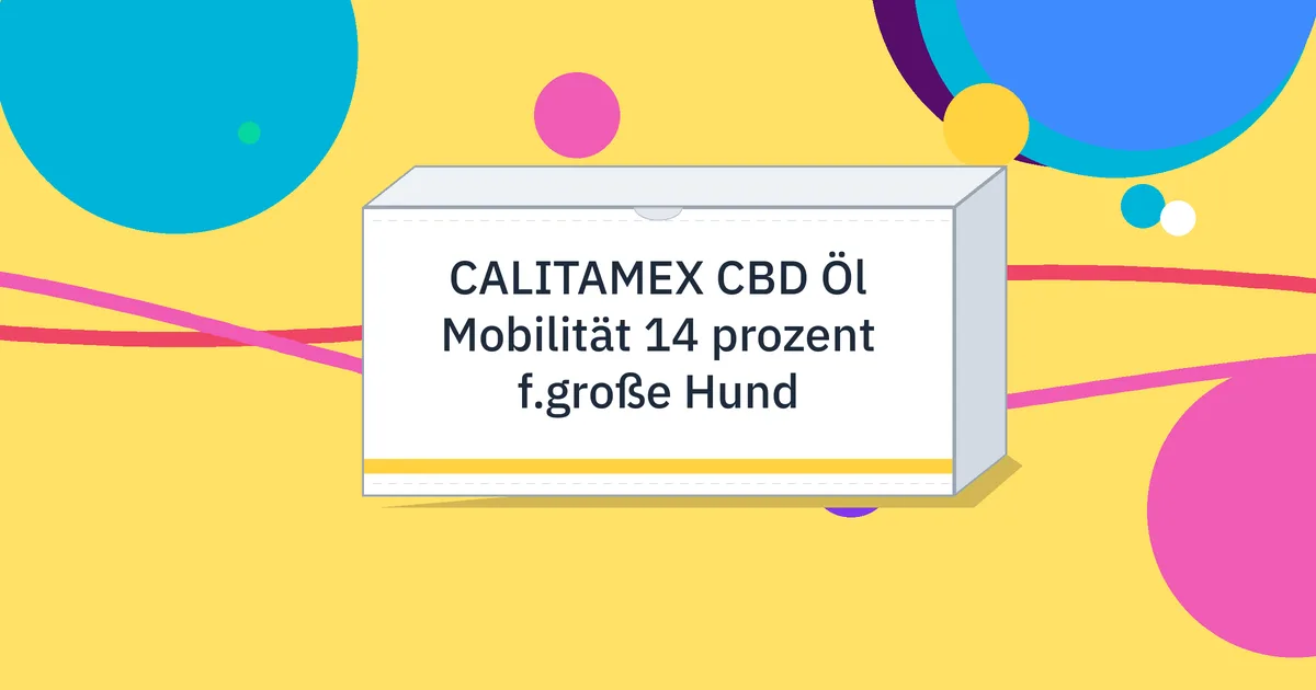 Symbolbild: Packung mit der Aufschrift CALITAMEX CBD Öl Mobilität 14 prozent f.große Hund (PZN 19649111) – Verfügbarkeit und Bezug in Apotheken in Frankfurt am Main